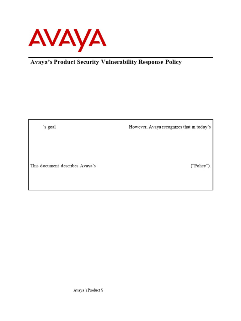 AvayaProductSecurityVulnerabilityResponsePolicy-v3.2 | PDF | Vulnerability (Computing) | Software