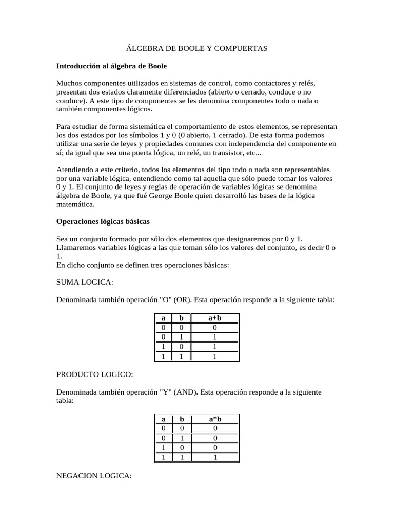 Álgebra de Boole y Compuertas | PDF | Puerta lógica | Álgebra de Boole