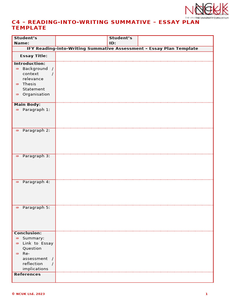 Reading-into-Writing (Summative) Essay Plan Template | PDF