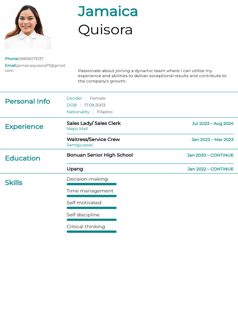 Jamaica - Resume 226 | PDF