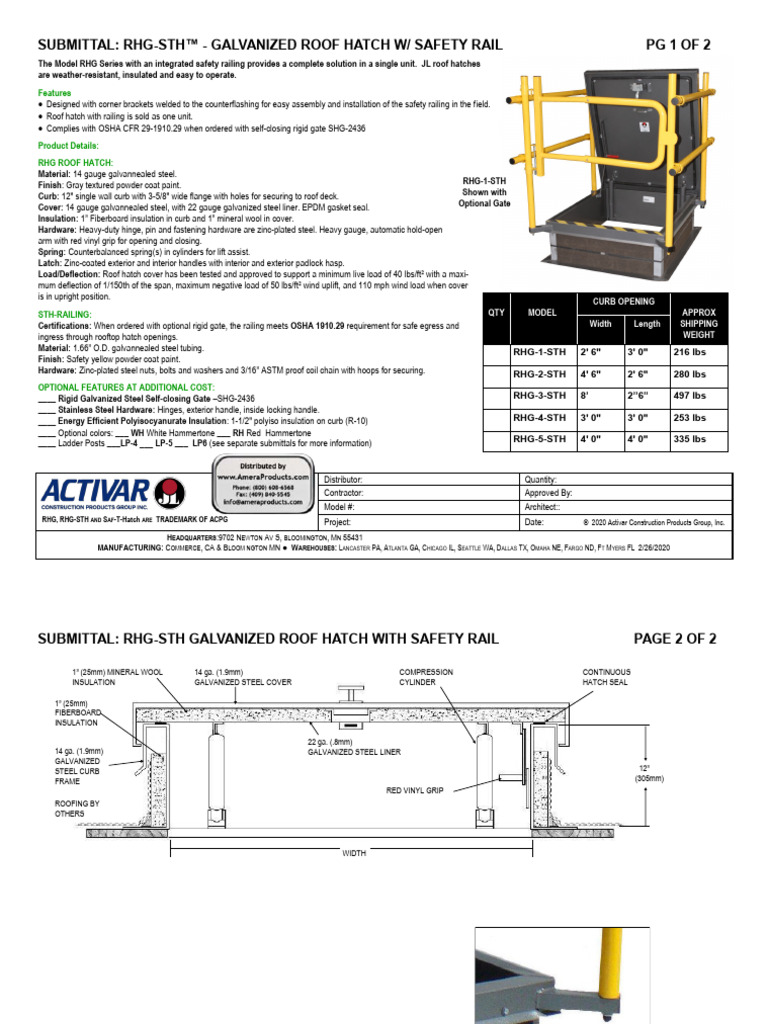 JL RHG-STH Roof Hatch With Safety Railing Various Sizes #JLI-RHG | PDF ...