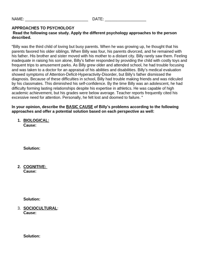 AP Psych Approaches Billy Case Study | PDF