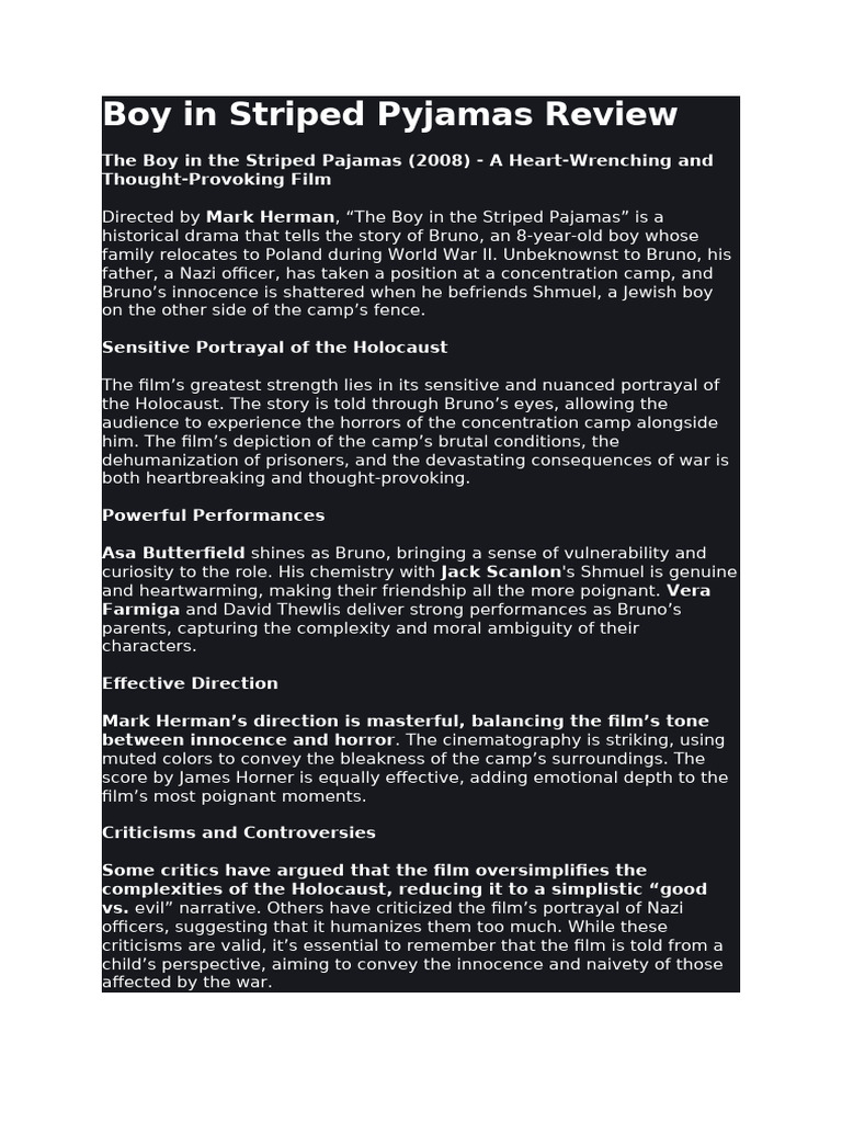 Boy in Striped Pyjamas Review | PDF