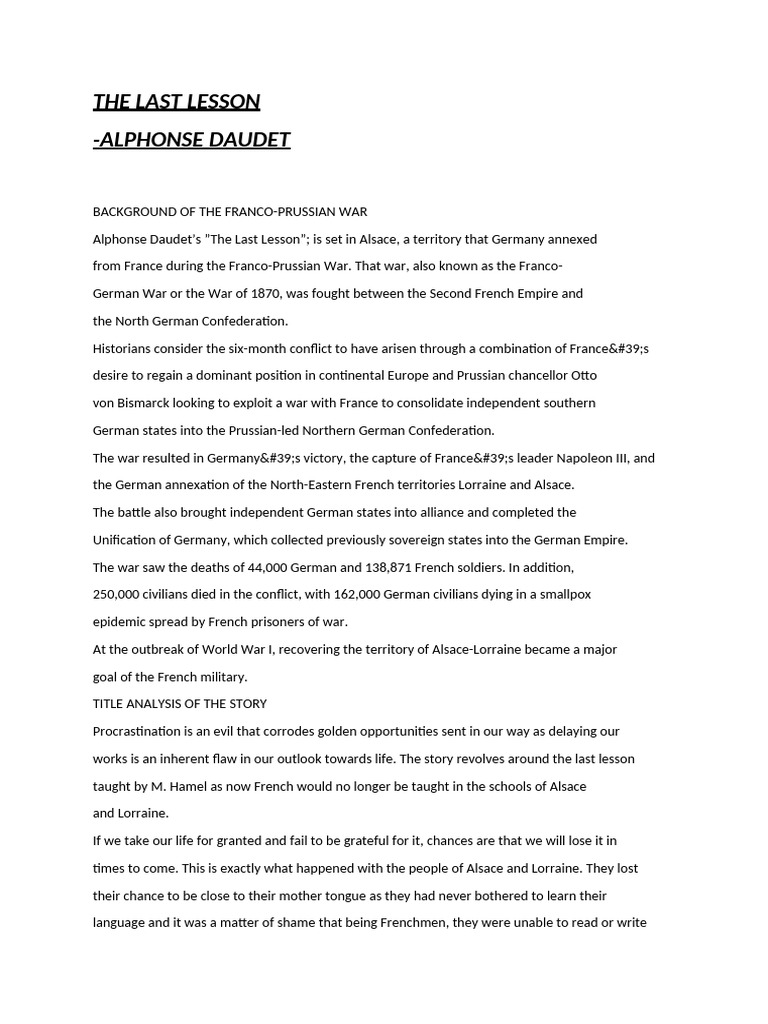 The Last Lesson | PDF | German Empire | Franco Prussian War