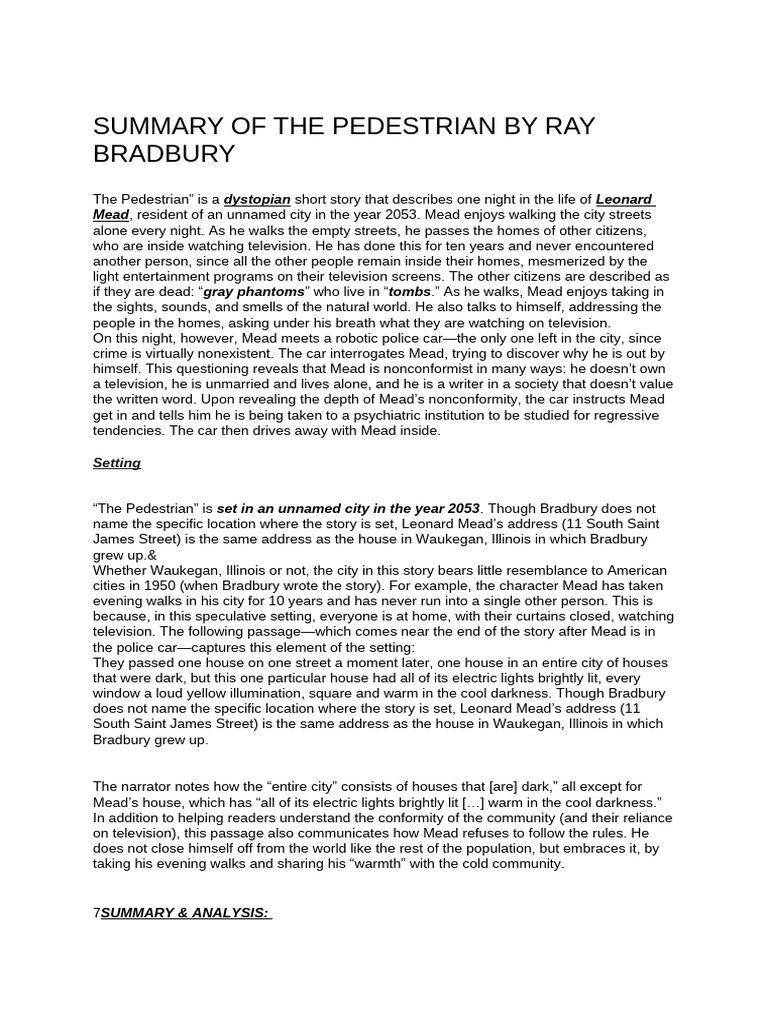 Summary of The Pedestrian by Ray Bradbury | PDF | Deviance (Sociology)