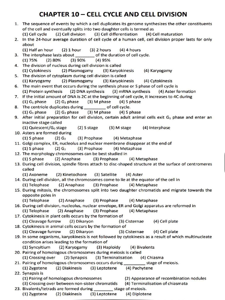 I Pu Bio Chapter 10 Mcqs | PDF | Meiosis | Mitosis