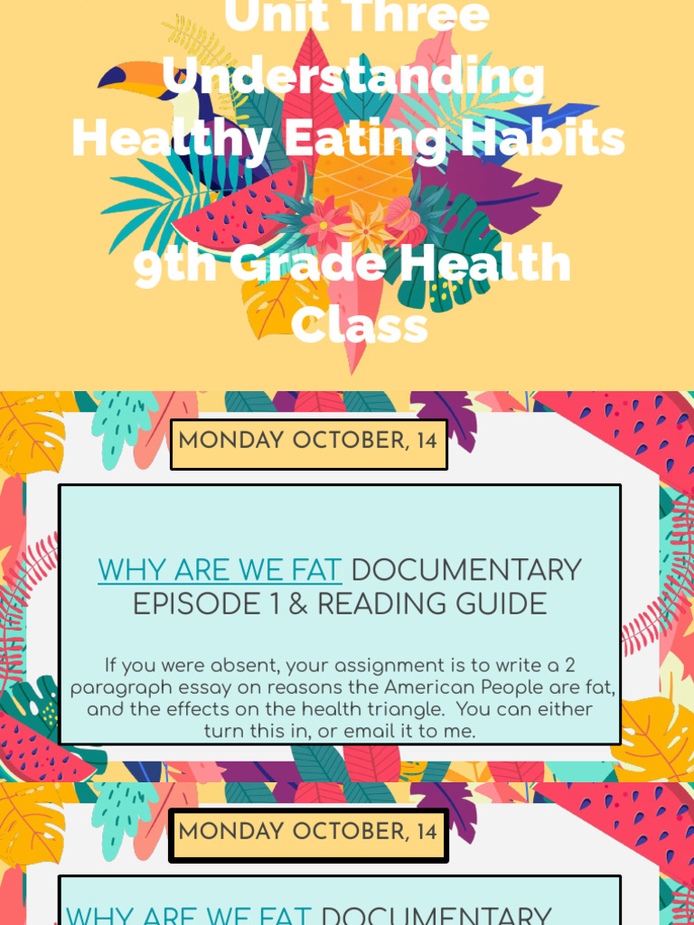 Health Unit Three Daily Agenda - Understanding Healthy Eating Habits ...