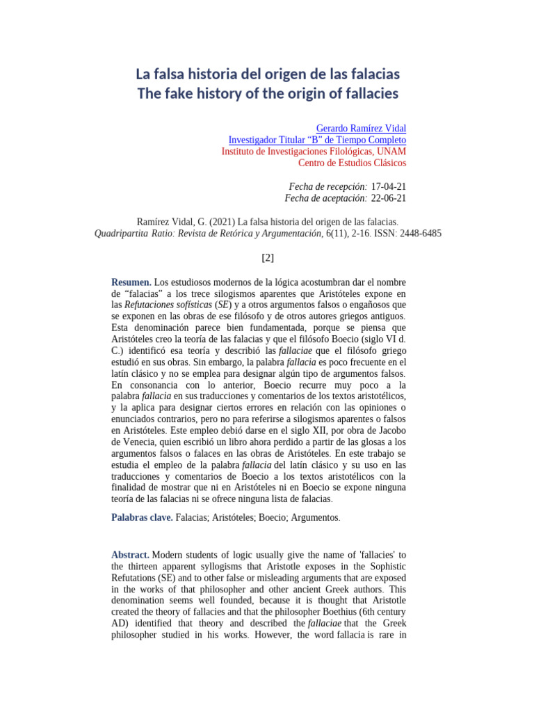 La Falsa Historia Del Origen de Las Falacias | PDF | Falacia | Lógica