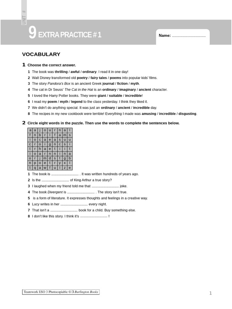 Extra Practice # 1: Vocabulary | PDF