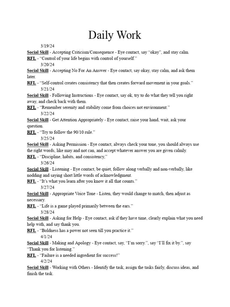 Daily Work 4 | PDF | Social Skills