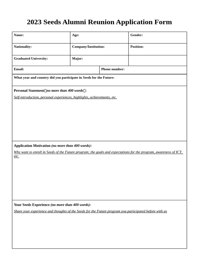 Seeds Alumni Application Form | PDF