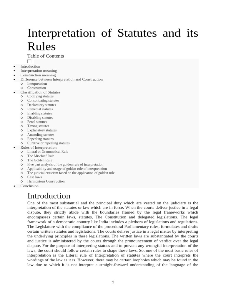 Interpretation of Statutes and Its Rules | PDF | Statutory ...