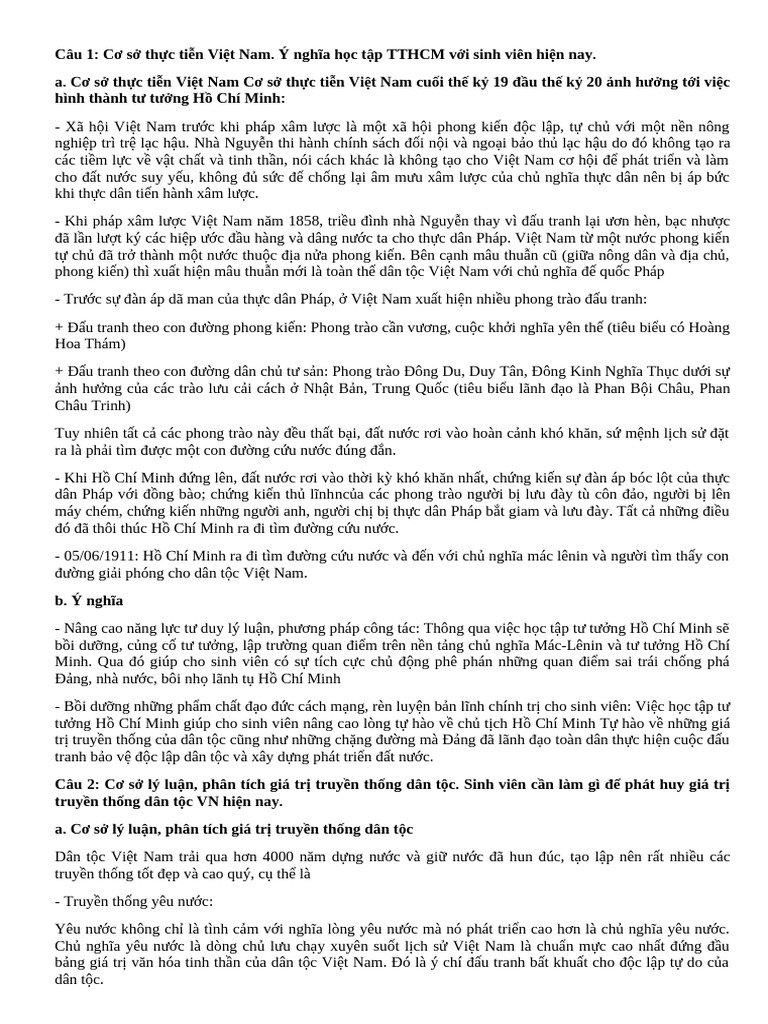 Đề Cương Tthcm 3 | PDF