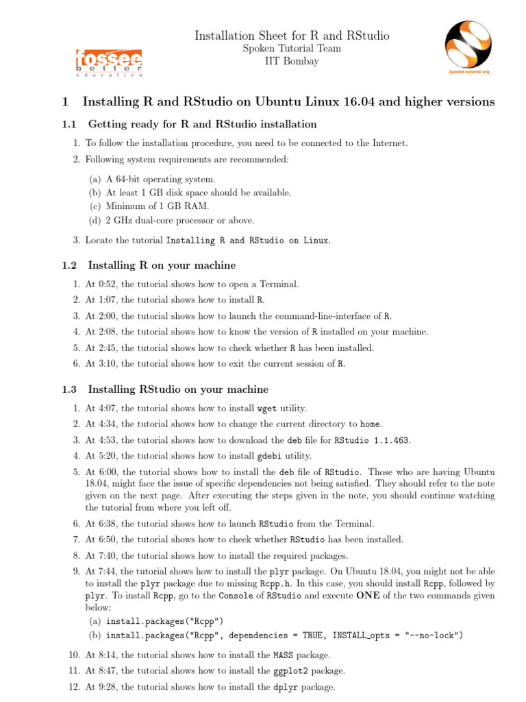 R Installation Sheet English | PDF | Operating System Families | Computer Science