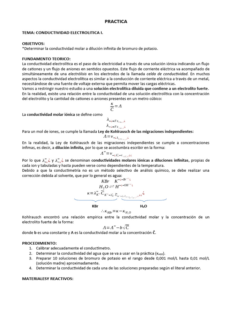 Informe-Conductividad Molar I - 2013 | PDF | Química Física | Materiales