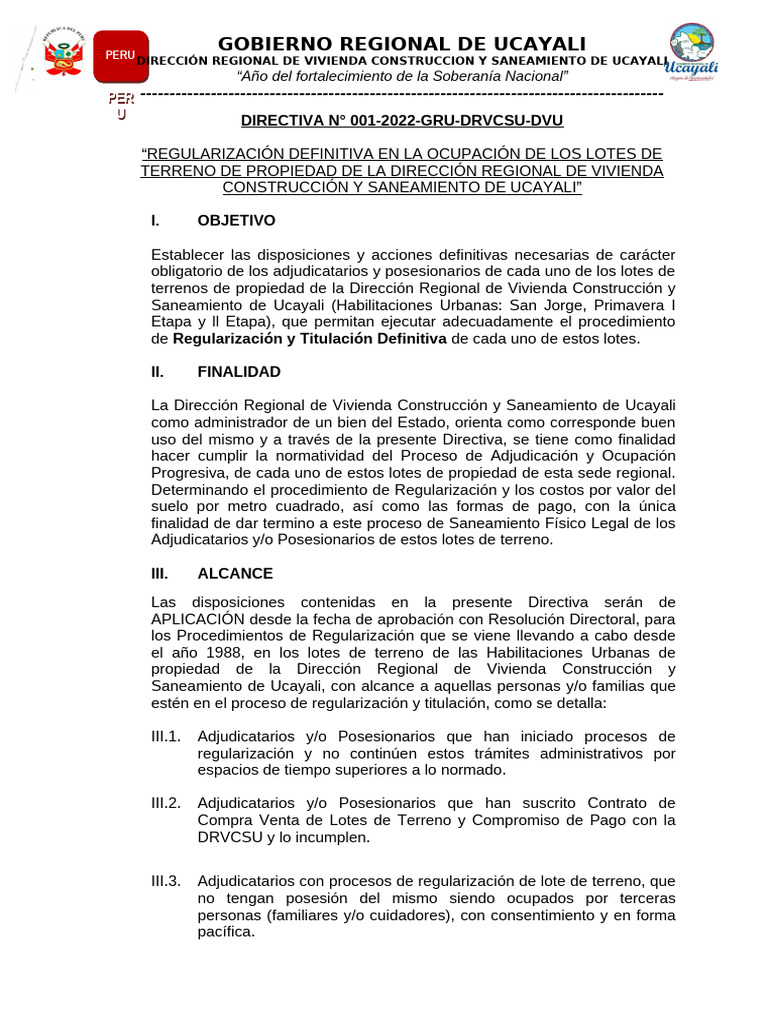Directiva #001-2022 | PDF | Propiedad | Perú