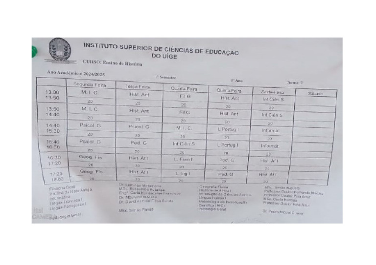Horário (História) - Isced - Uíge | PDF