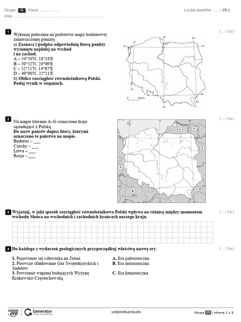 Test 2 - Rozdział 1. Środowisko Przyrodnicze Polski Cz. 1 (T. 1-6) Test ...