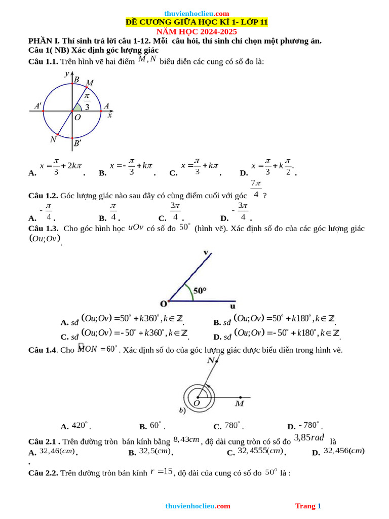 De Cuong On Tap Giua HK1 Toan 11 KNTT Tham Khao | PDF