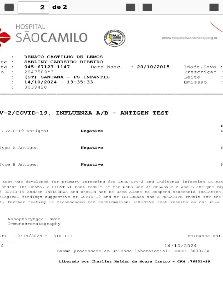 Reference COVID-19 Antigen: Negative Negative: Sars-Cov-2/Covid-19 ...
