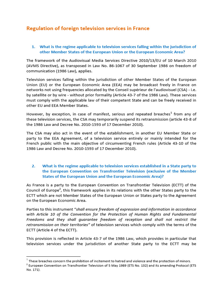 Regulation of Foreign Channels in France | PDF | European Economic Area ...