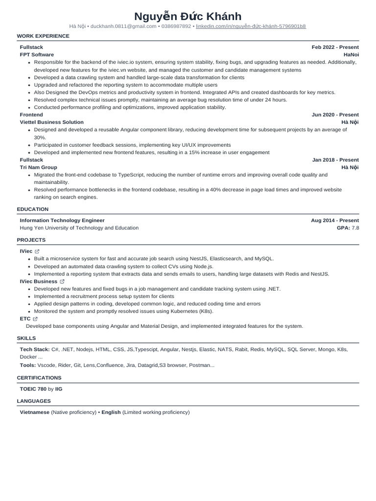 Backend Nguyen Duc Khanh CV | PDF | Information Technology | Computing