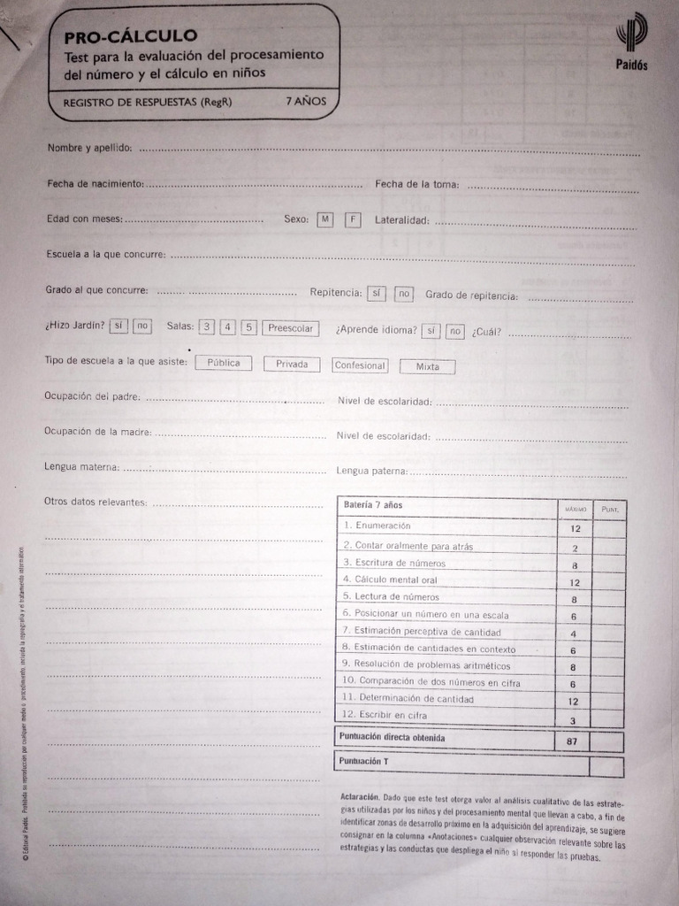 Planilla de Registro Pro Calculo | PDF