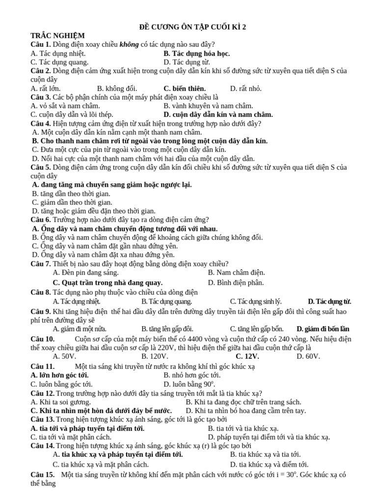 De Cuogn On Tap Ki 2 Lop 9 | PDF