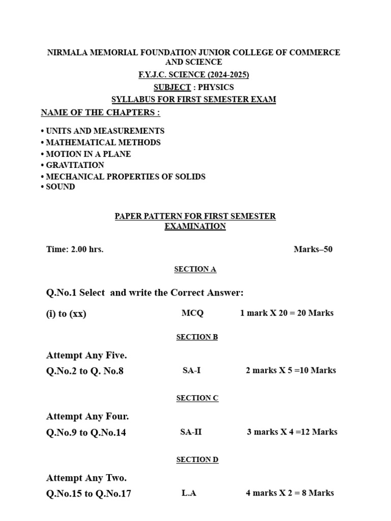 Xi Sci Sem I All Subjects 2024-25 | PDF | Bipolar Junction Transistor | Acceleration