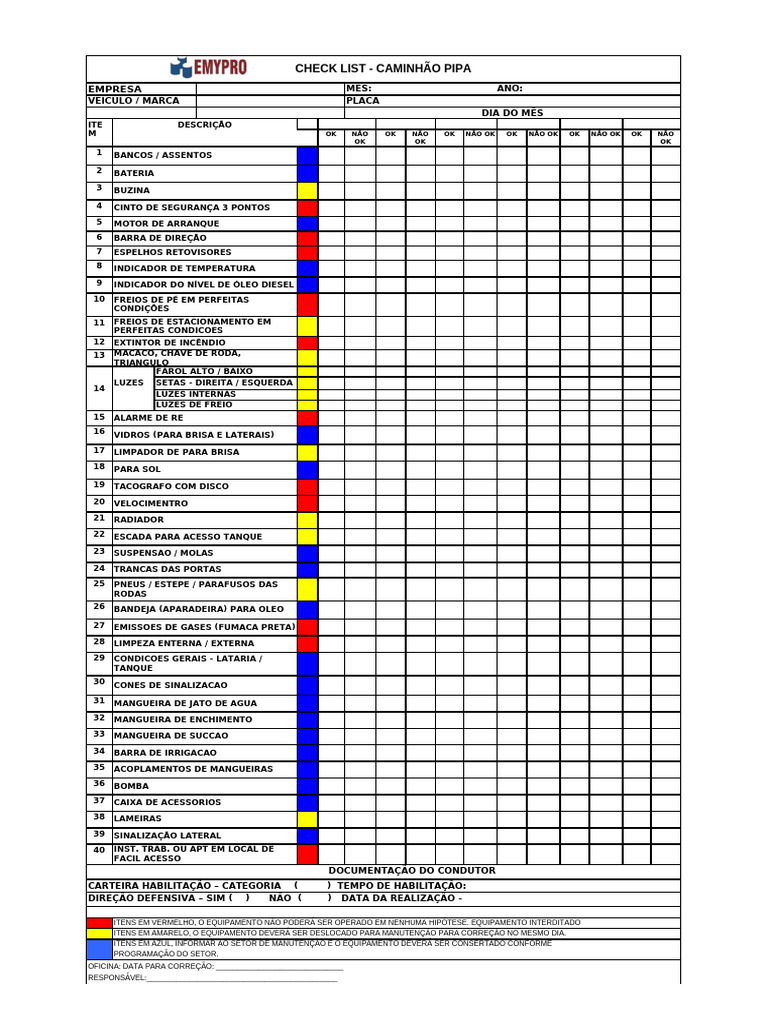 Check - List Caminhao Pipa | PDF | Veículos