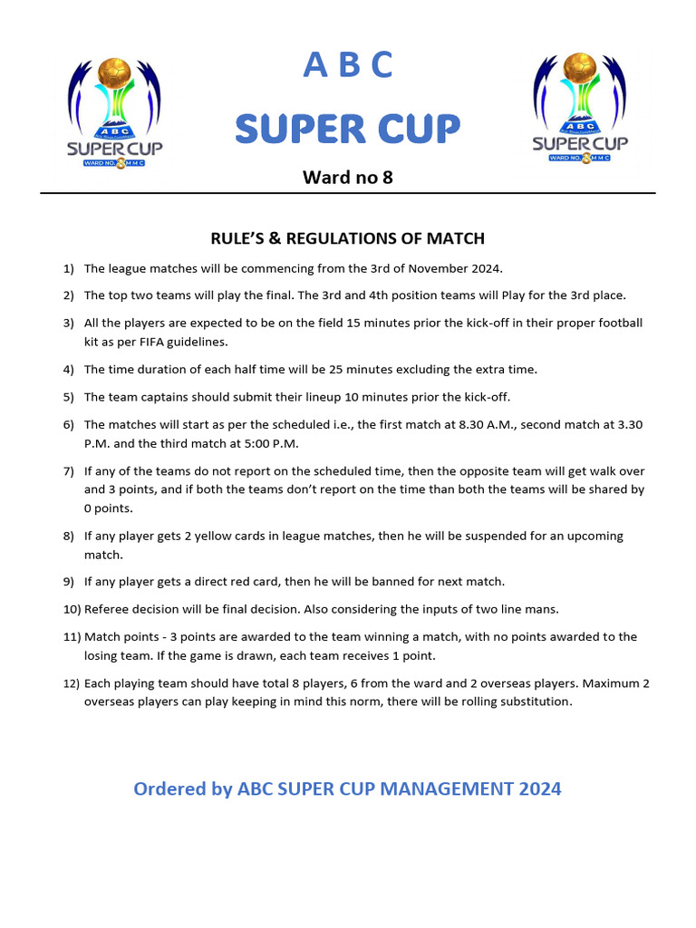 ABC Suprr cup Rules | PDF