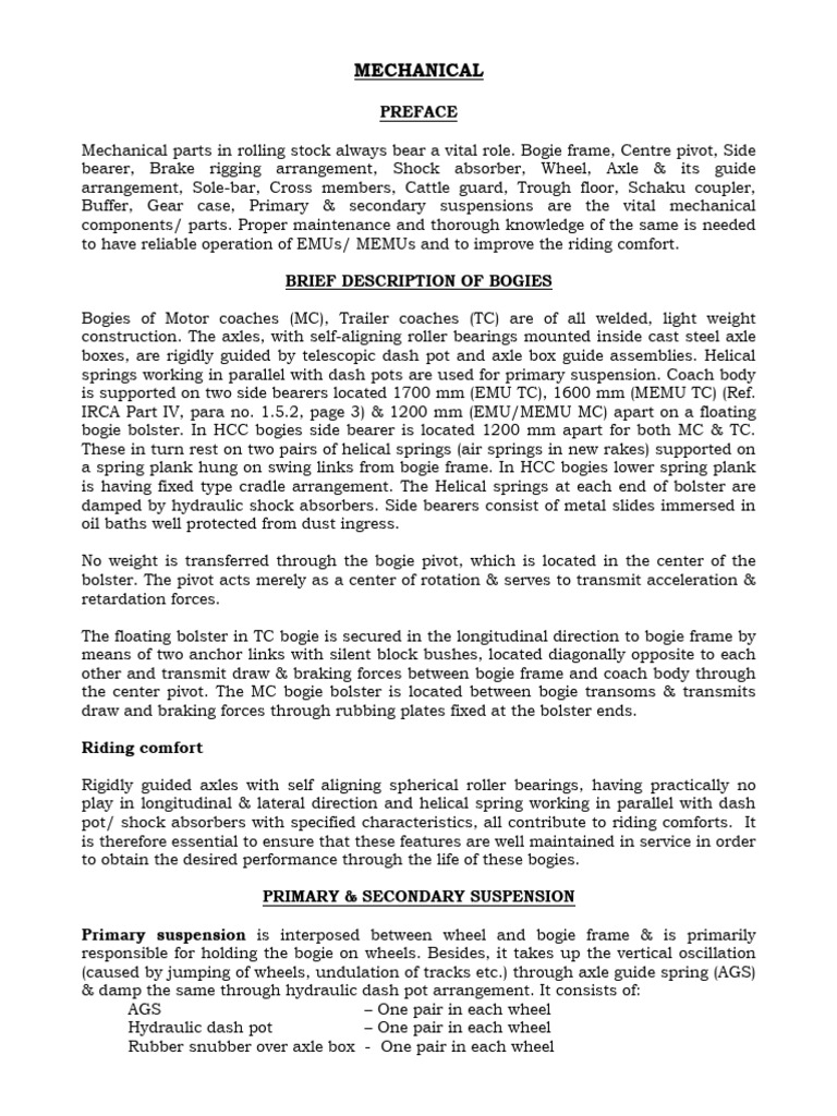 Reading Material EMU-Mechanical | PDF | Axle | Gear