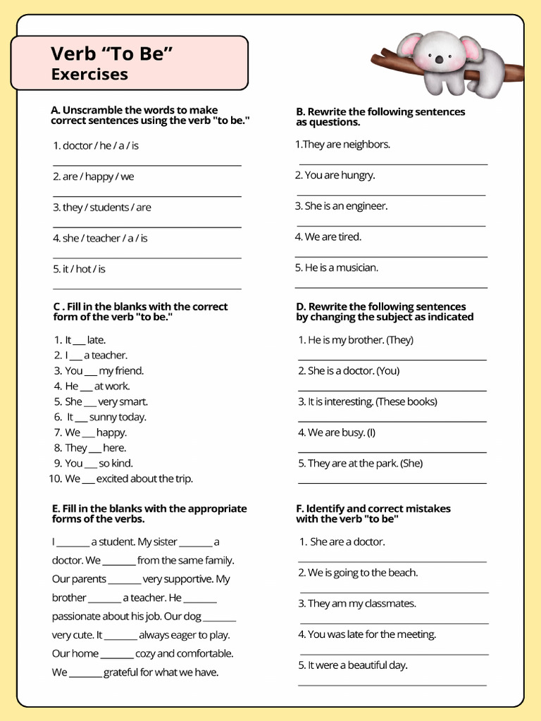 Verb To Be Exercise Worksheet Yellow Cute Simple Style | PDF