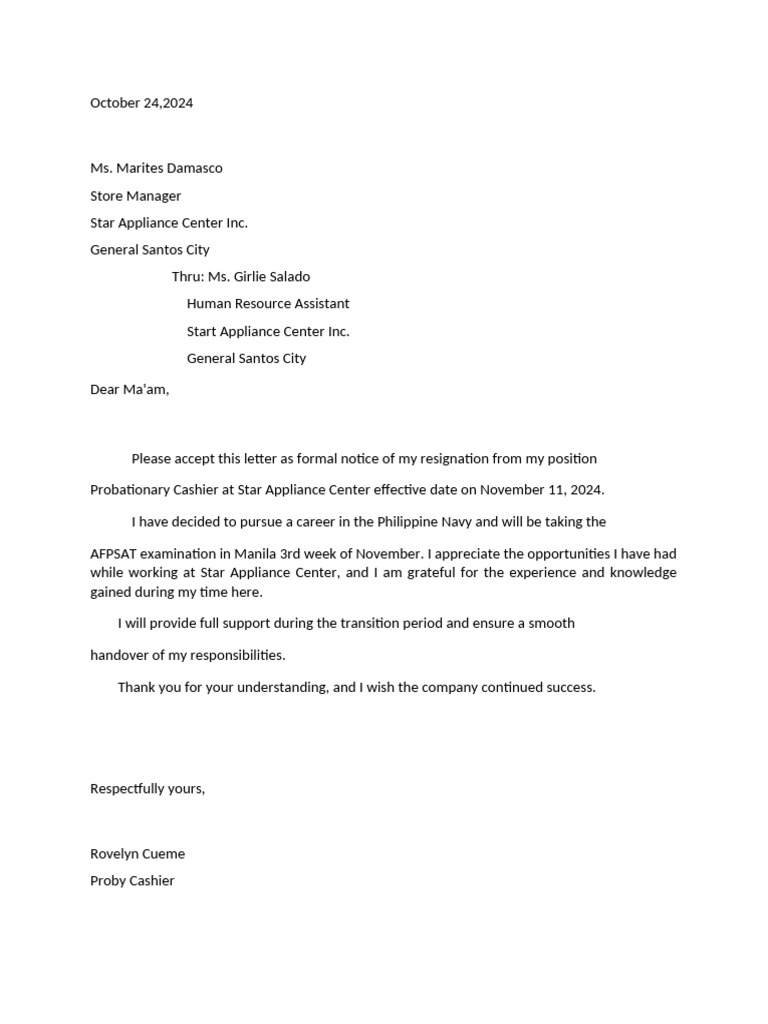 Resignation Letter | PDF | Career & Growth | Finance & Money Management