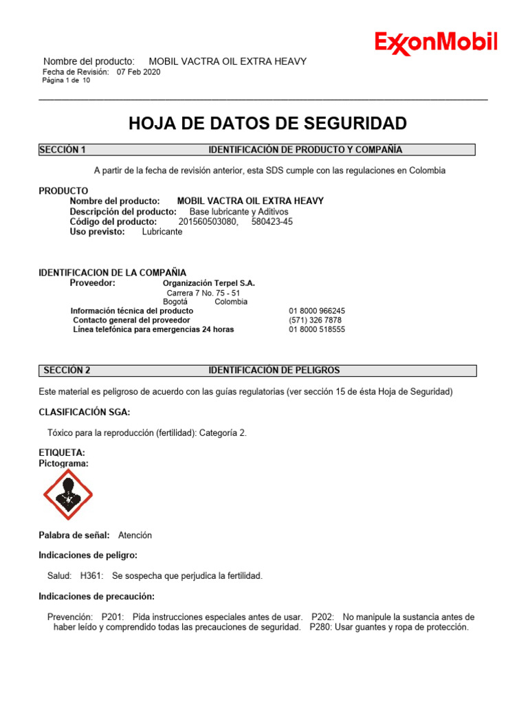 Hoja de Seguridad Mobil Vactra Oil | PDF | Ventilación (Arquitectura ...