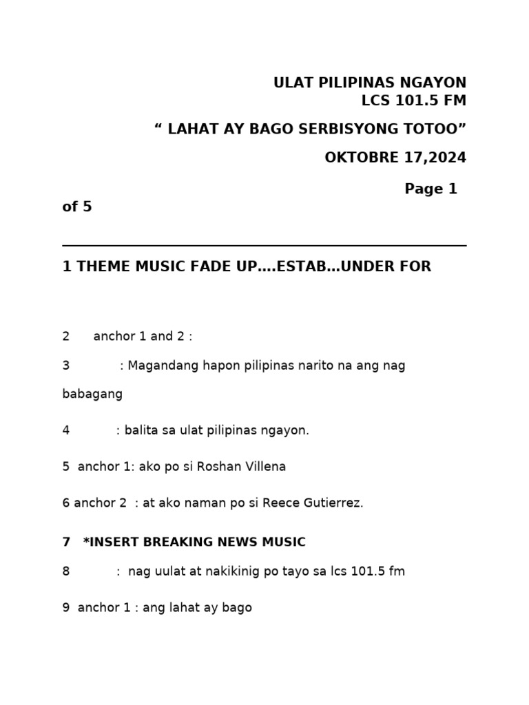 Radio Broadcasting Script-Tagalog | PDF