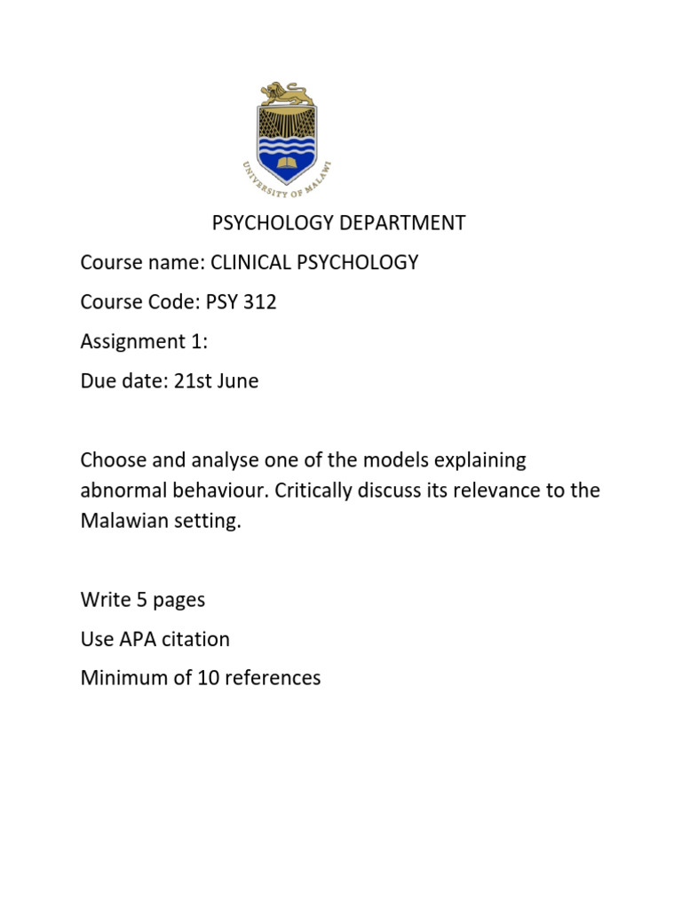 Clinical Psychology Assignment 1 | PDF