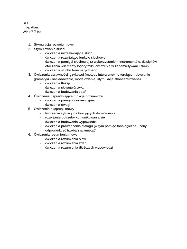 SLI Plan Terapii | PDF