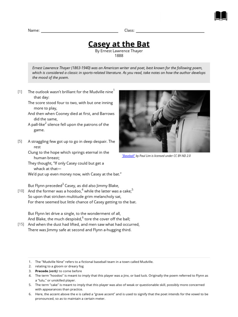 Analyzing "Casey at the Bat" Poem | PDF
