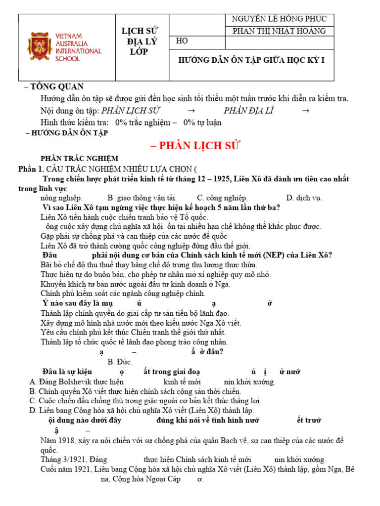 KTGK 1 - HƯỚNG DẪN ÔN TẬP - KHỐI 9 (2425) | PDF