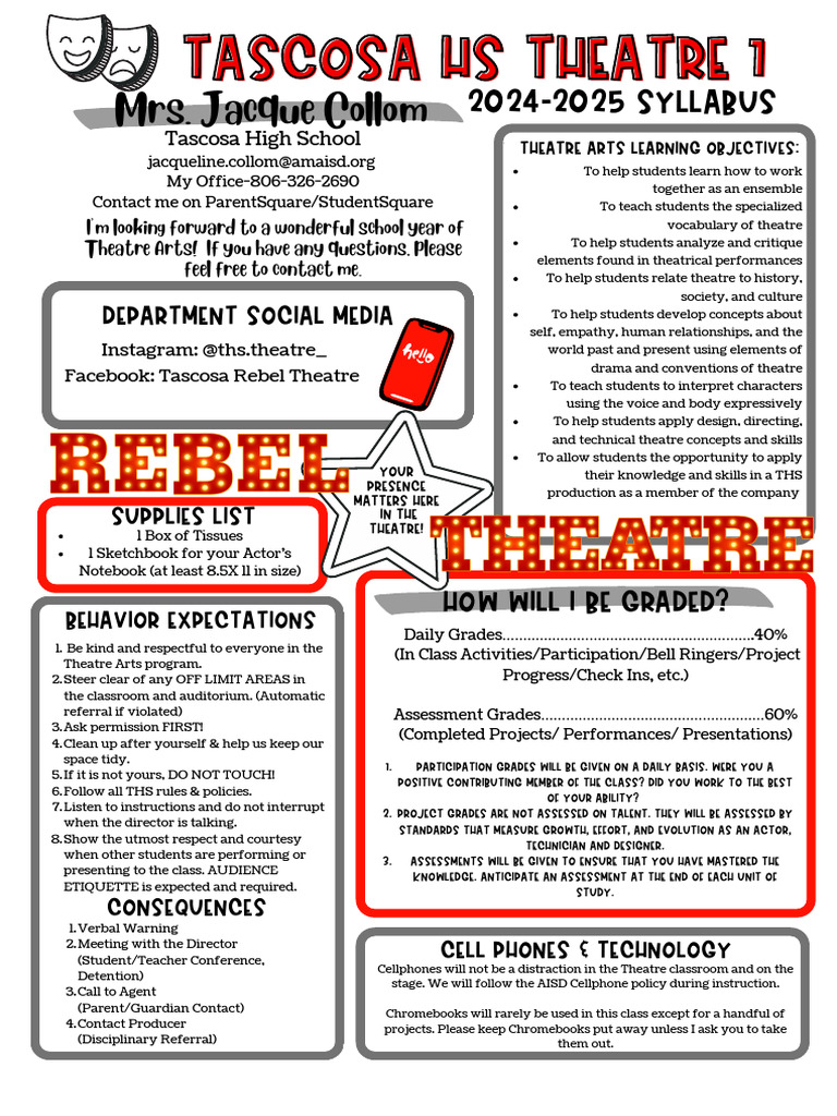 24-25 Tascosa HS Theatre Arts Syllabus | PDF | Mobile Phones | Theatre