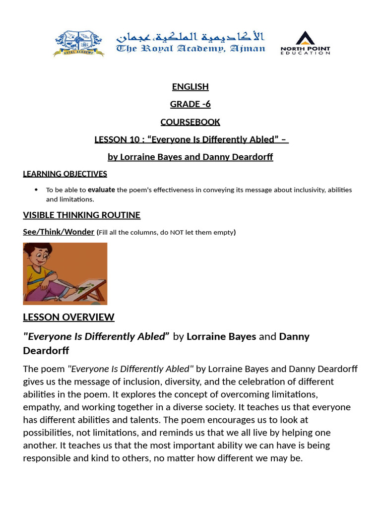 Everyone Is Differently Abled Poem NOTES | PDF | Disability | Poetry