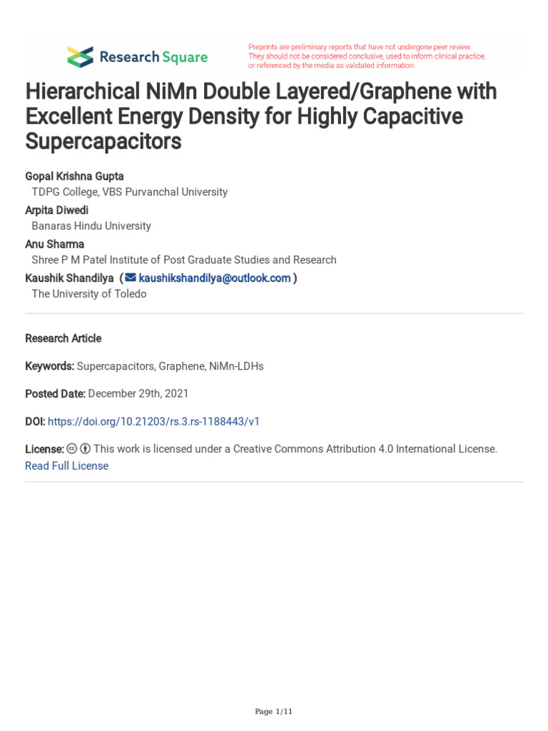 NiMn-LDH/Graphene for Supercapacitors | PDF | Physical Sciences ...
