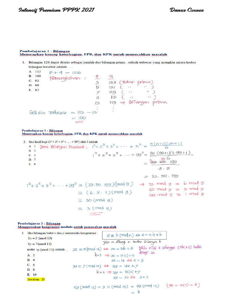Kompetensi Teknis Matematika To Nasional PPPK Danxe Course | PDF | Computers | Technology ...
