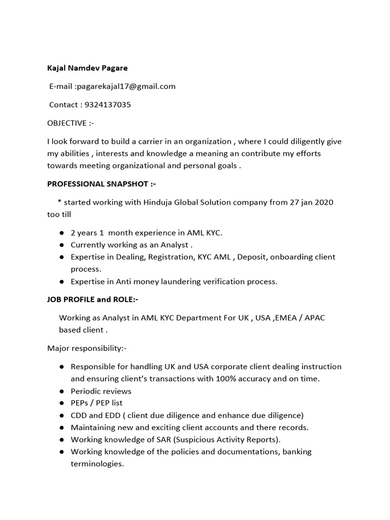 Kajal Resume | PDF | Regulatory Compliance | Business