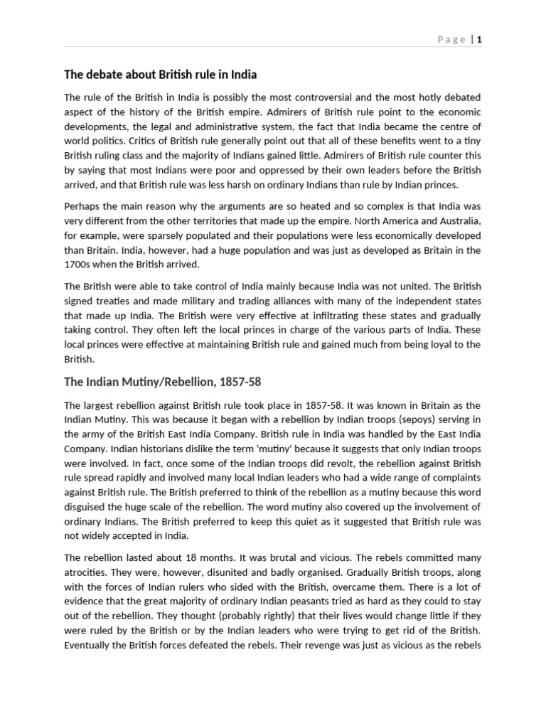 British Rule in India: Impact and Legacy | PDF | British Raj | British ...