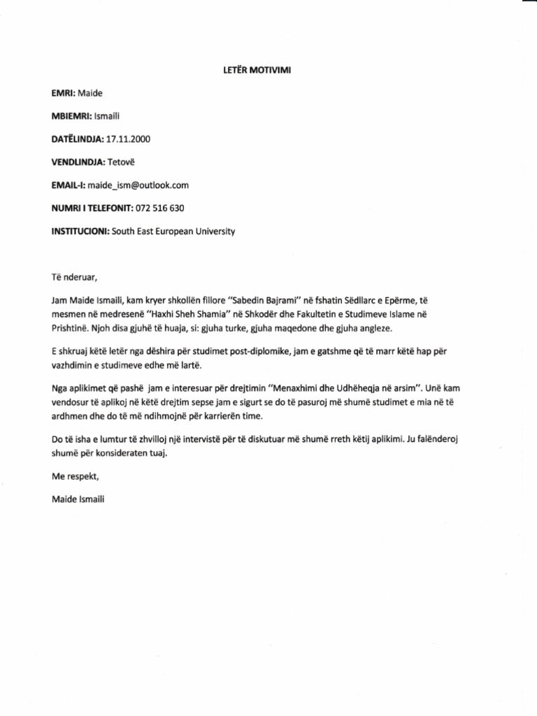 Letër Motivimi | PDF
