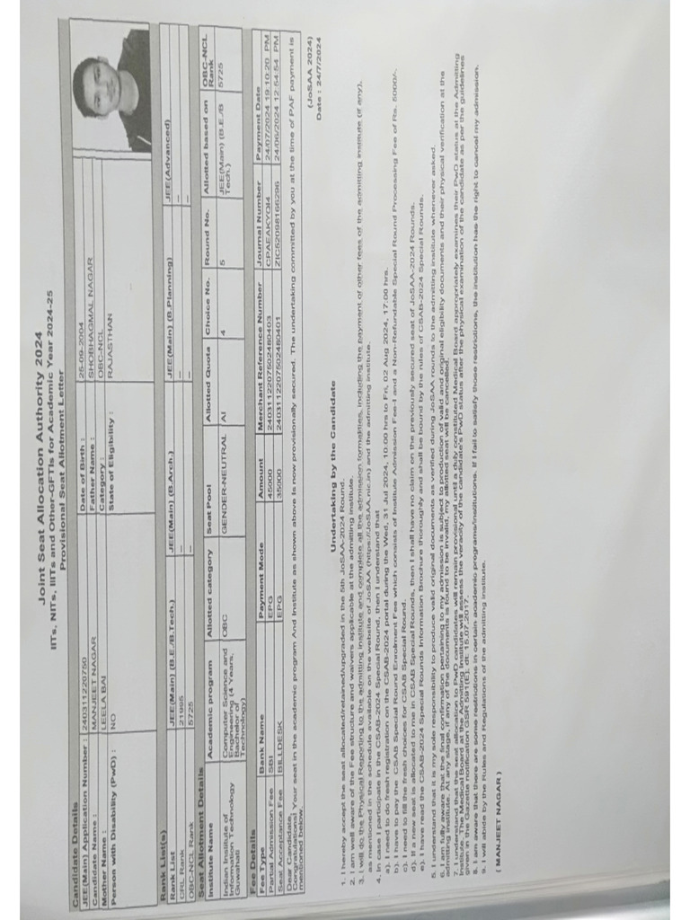 Seat Allotment Letter | PDF