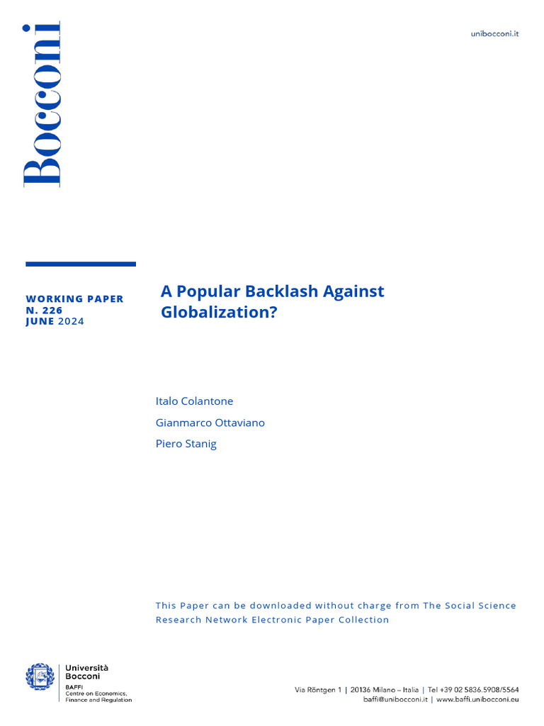 Colantone (2024) A Popular Backlash Against Globalization | PDF | Populism | Globalization