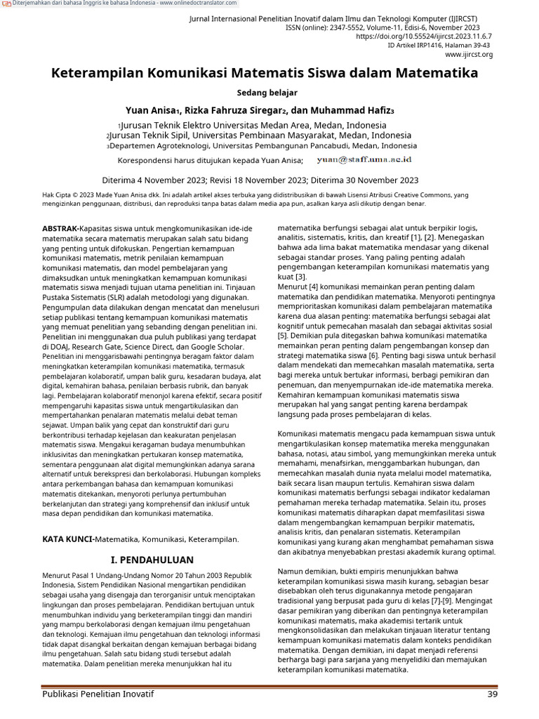 7 Students Mathematical Communication Skills in Mathematics Learning ...